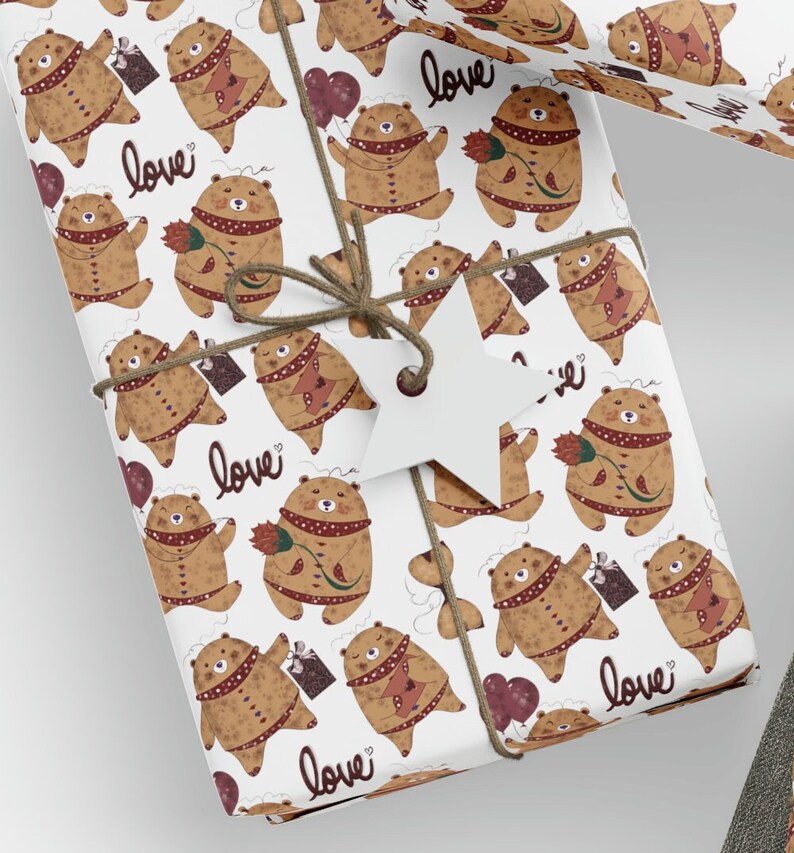 Bear Wrapping Paper Roll, Love Bears Wrapping Paper, Bear Birthday Gift ...