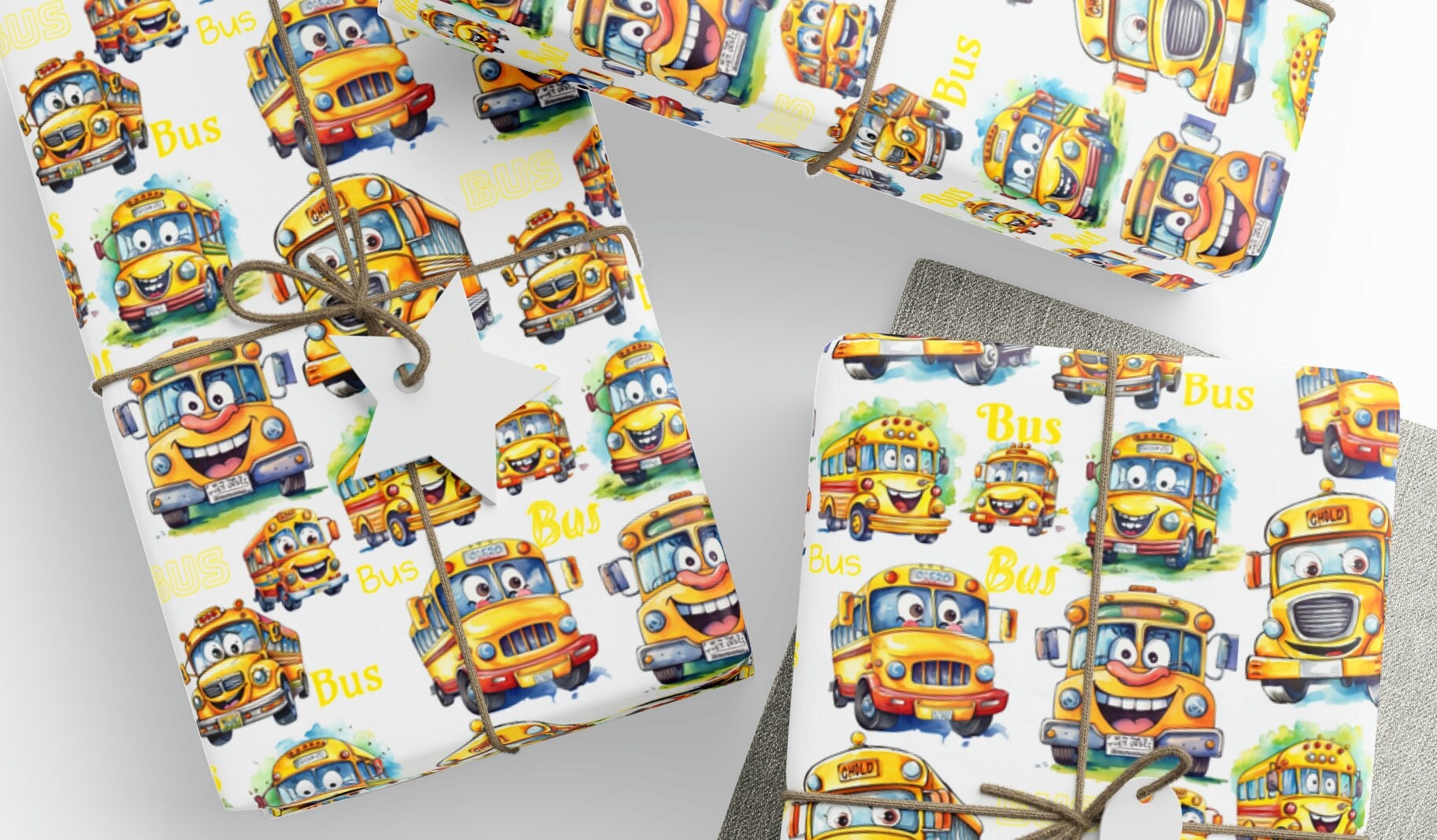 Bus Wrapping Paper Roll, School Bus Wrapping Paper Roll, Watercolor ...