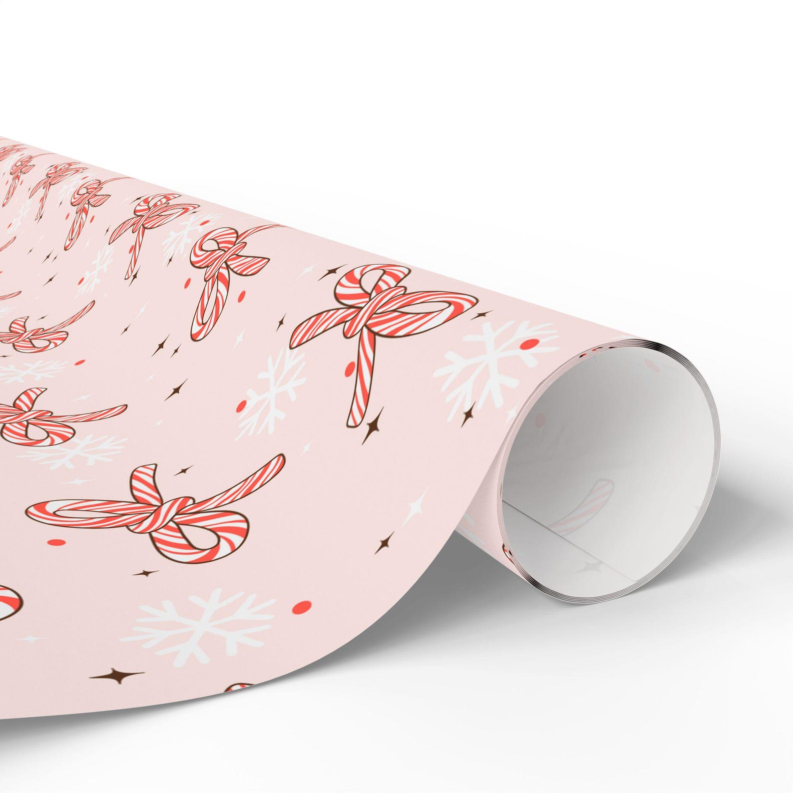 Coquette Candy Cane Wrapping Paper, Cute Bow Designs for Christmas ...