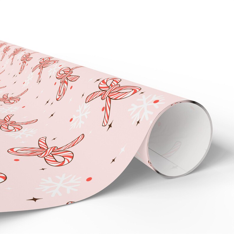 Coquette Candy Cane Wrapping Paper, Cute Bow Designs for Christmas ...