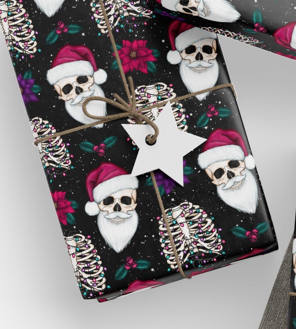 Santa Skeleton and Bones Wrapping Papers, Skeleton Christmas Wrapping ...
