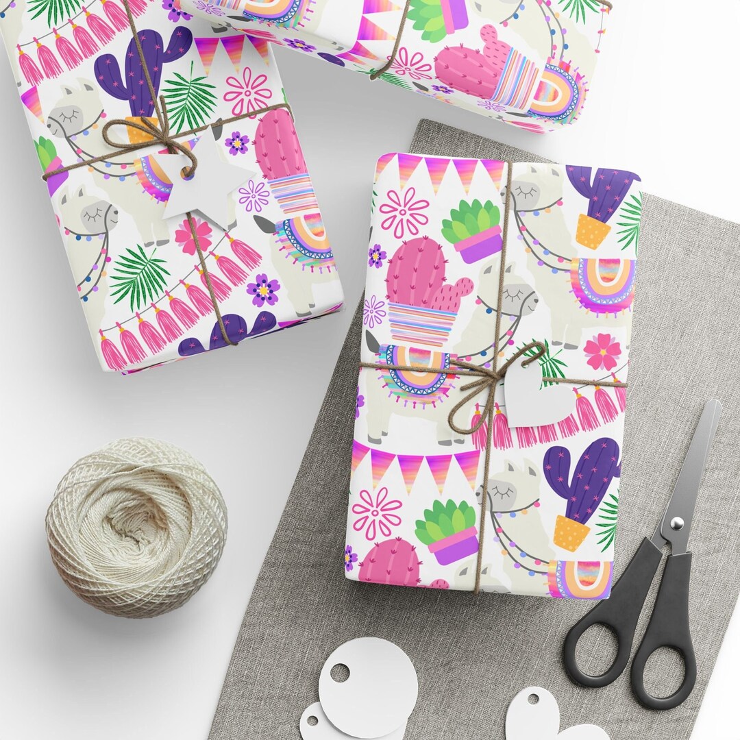 White Llama Wrapping Paper Roll, Llama Birthday Gifts Wrapping Paper ...