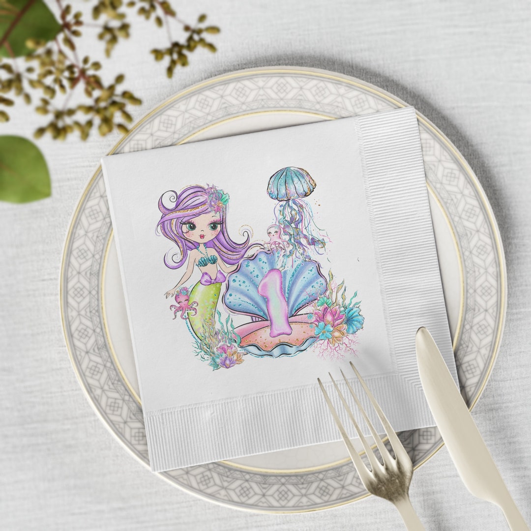 Mermaid First Birthday Napkins, Mermaid First Year Party Supplies ...