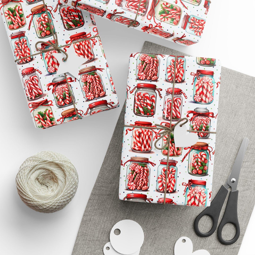 Candy Cane Jar Gift Wrapping Paper Roll, Candy Cane Jars Wrapping Paper ...