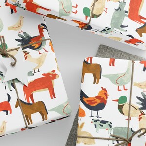 Farm Animals Wrapping Paper Roll, Animals Gift Wrapping Paper, Farm ...