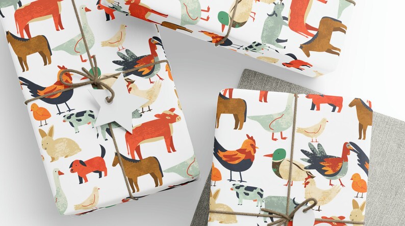 Farm Animals Wrapping Paper Roll, Animals Gift Wrapping Paper, Farm ...