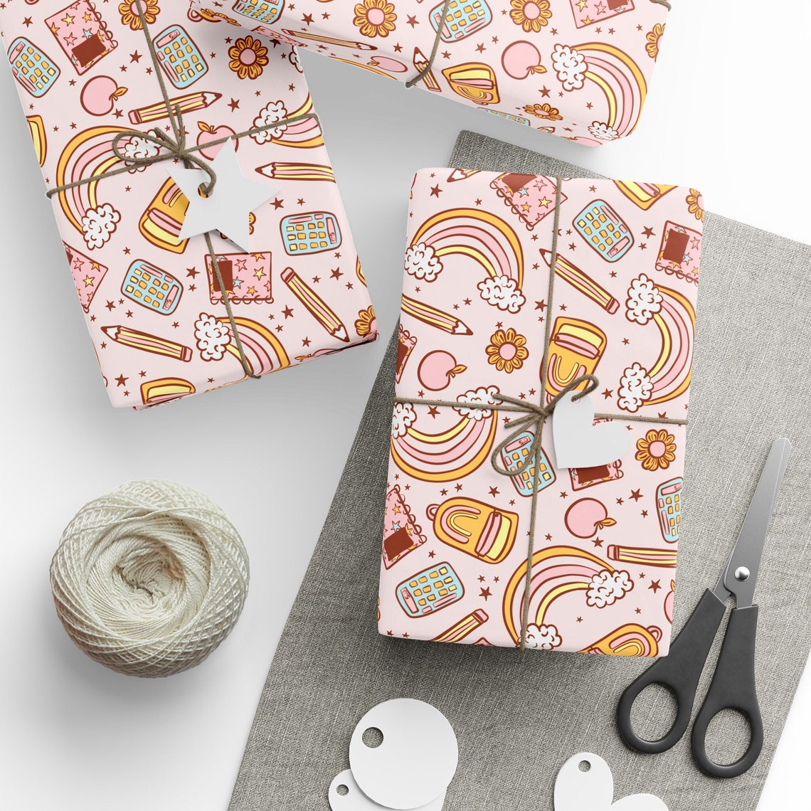 School Supplies Gift Wrapping Papers, Back to School Gift Wrapping ...