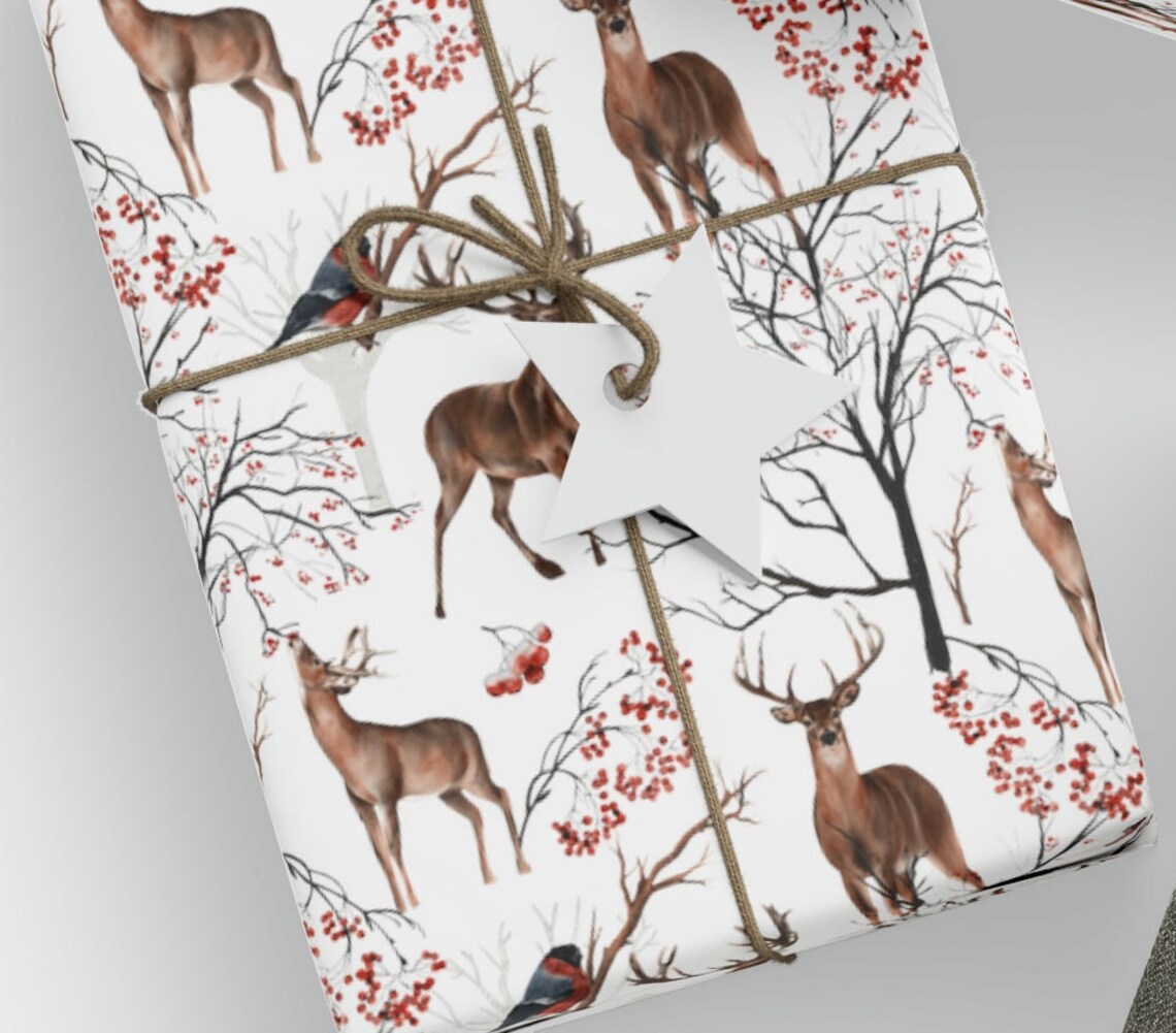 Wild Deer Gift Wrapping Paper Roll, Christmas Deer 2025 Gift Wrapping ...