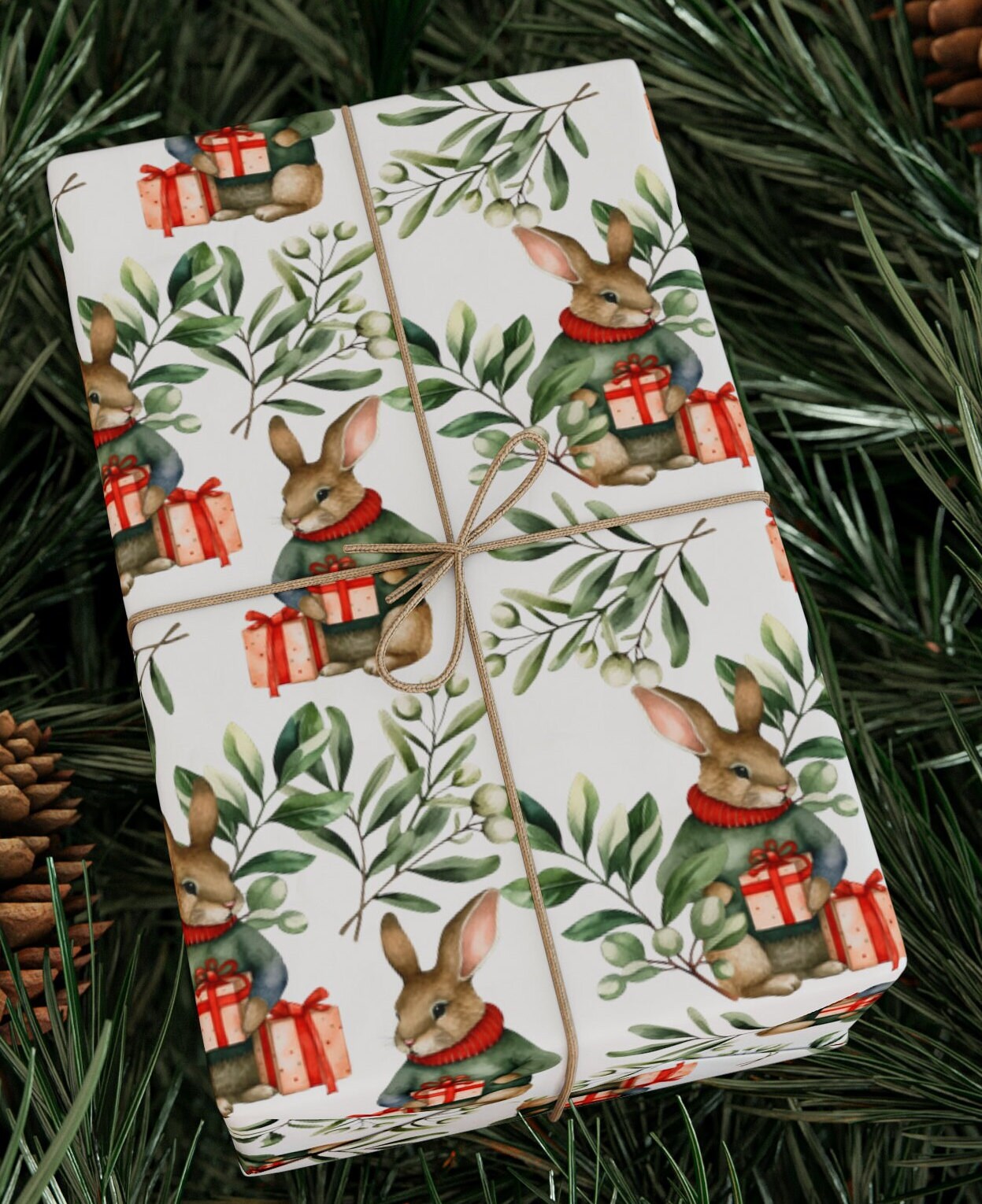 Christmas Rabbit Wrapping Paper, Winter Rabbit Wrapping Paper, Rabbit ...