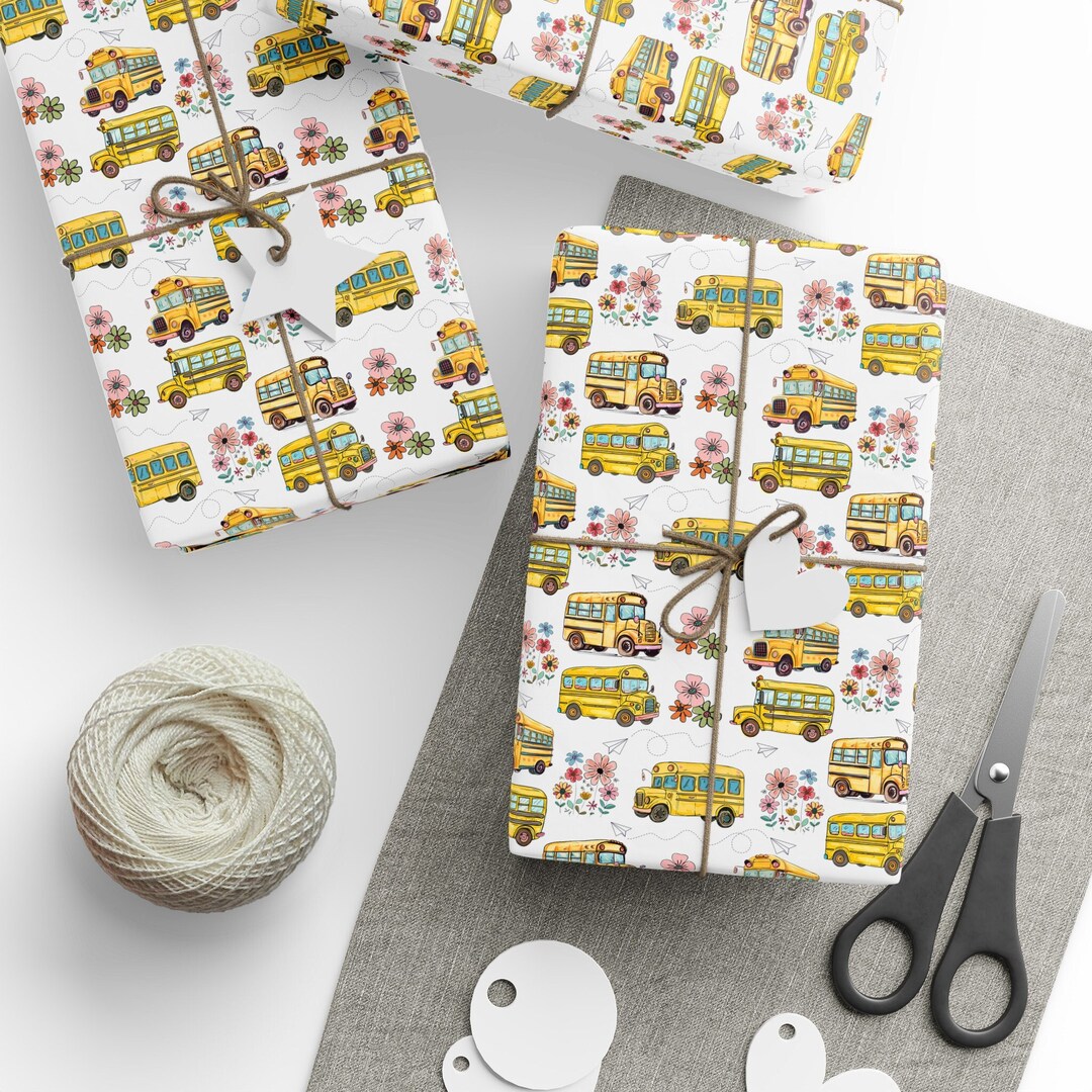 School Bus Wrapping Papers, Back to School Gifts Wrapping Paper Roll ...