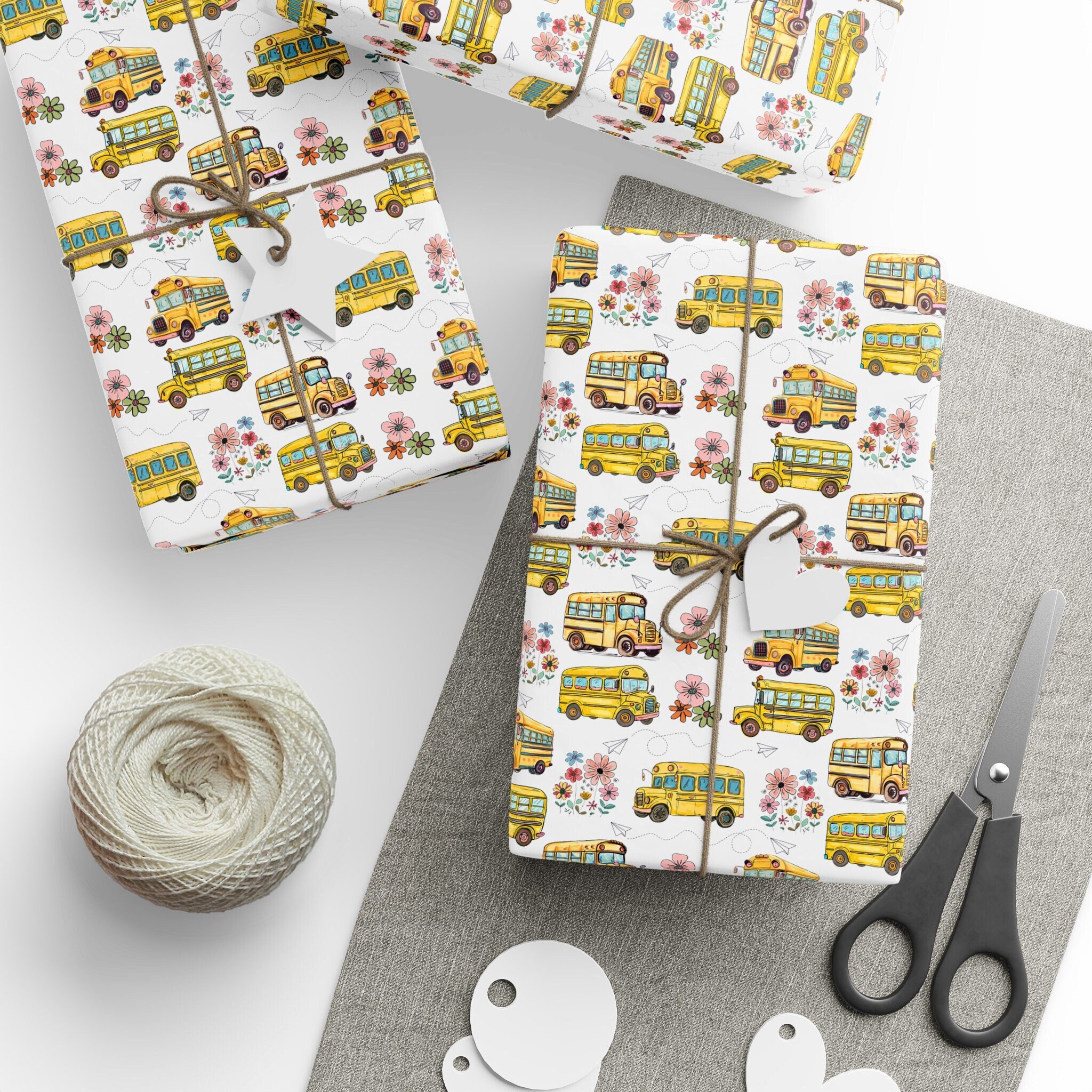School Bus Wrapping Papers, Back to School Gifts Wrapping Paper Roll ...