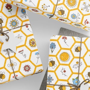 Cute Bee Wrapping Papers, Bee Wrapping Paper Roll, Beehive Gifts ...