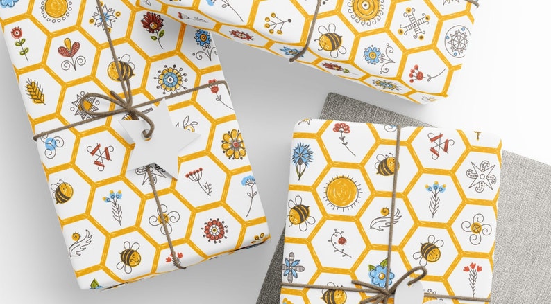Cute Bee Wrapping Papers, Bee Wrapping Paper Roll, Beehive Gifts ...