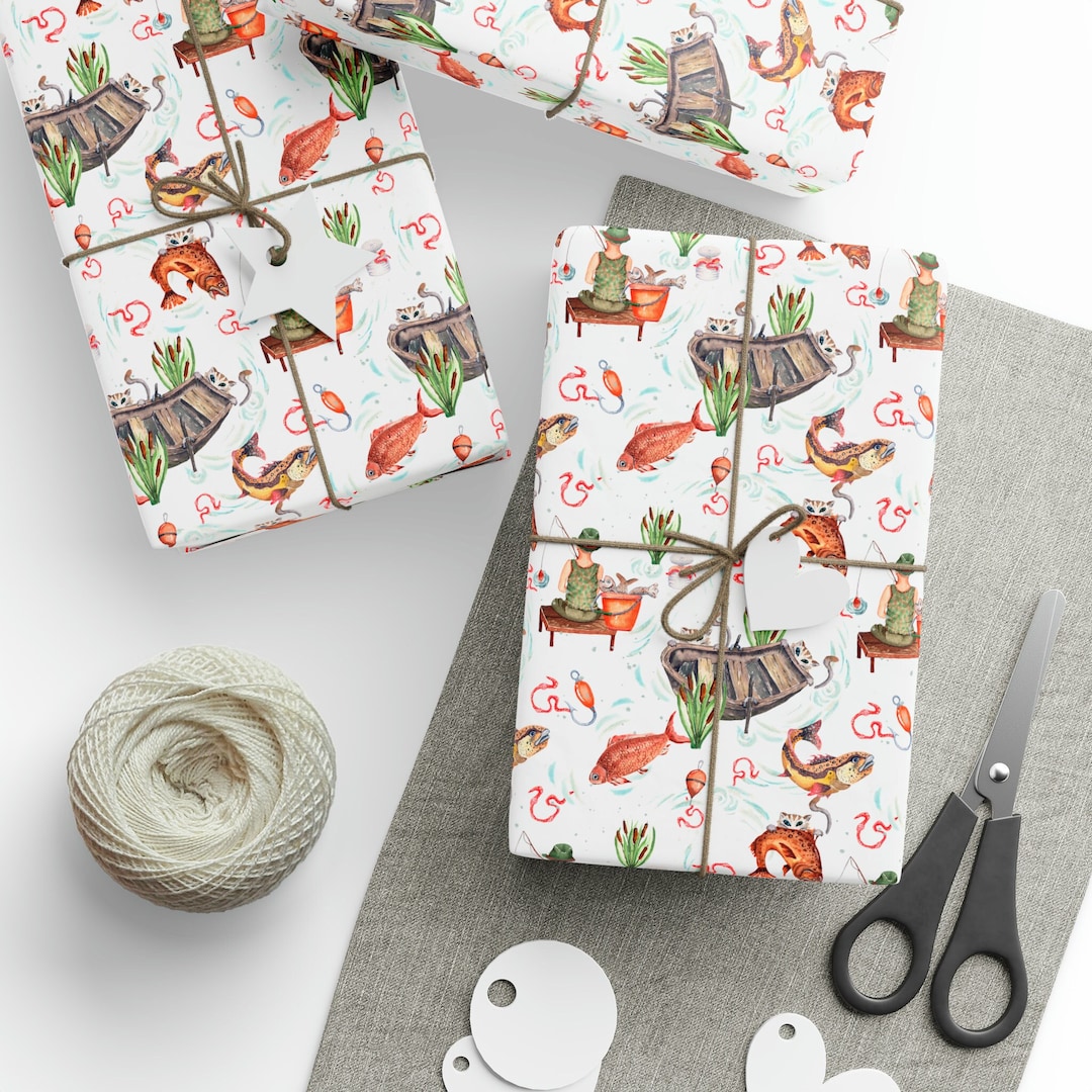 Fishing Wrapping Paper Roll, Fish and Fisherman Gifts Wrapping Paper ...
