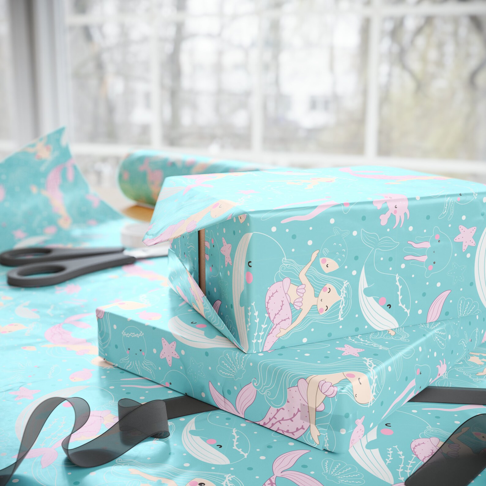 Mermaid Wrapping Paper Roll, Mermaids Gifts Wrapping Paper, Mermaids ...