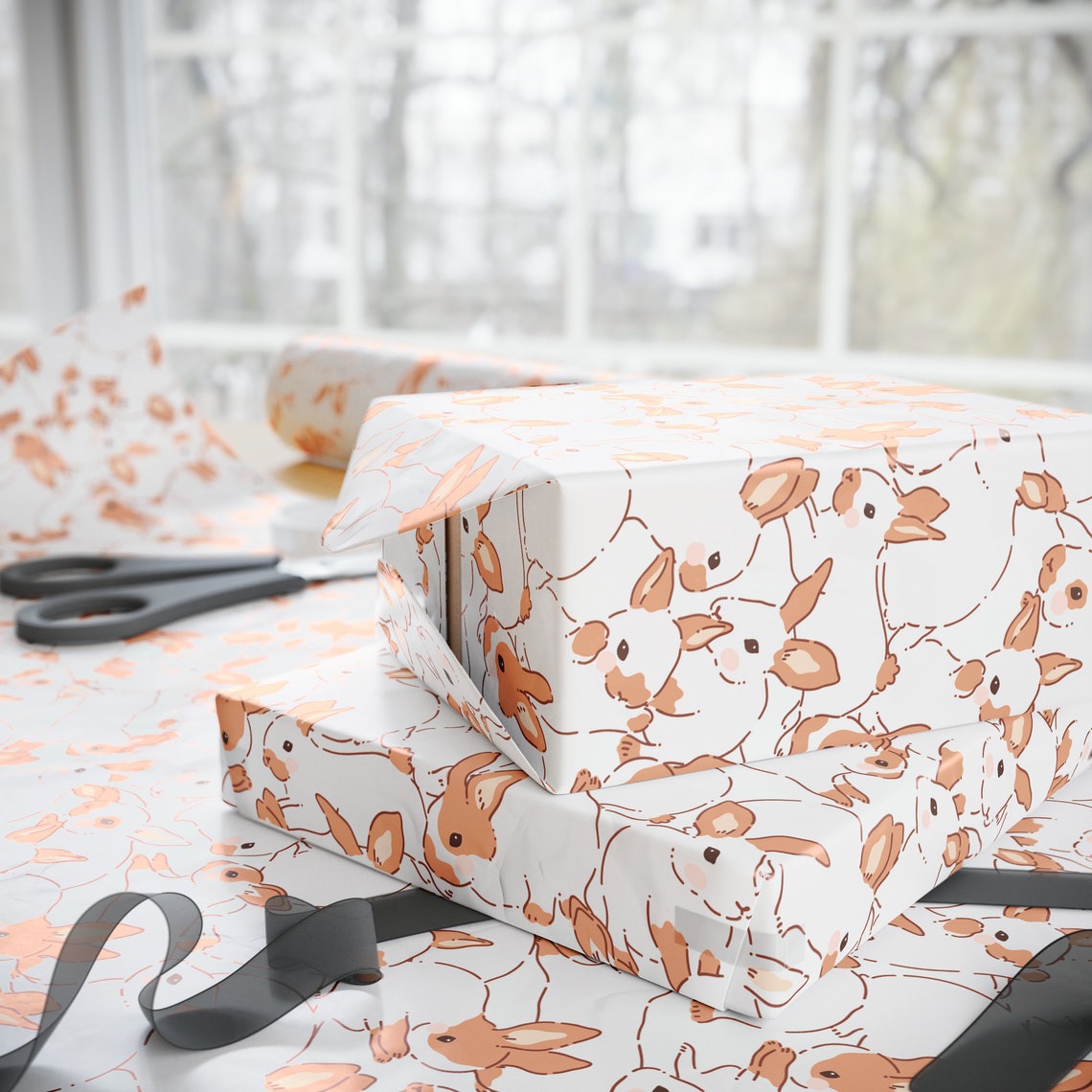 Bunny Rabbit Wrapping Paper Roll, Rabbit Gifts, Bunny Wrapping Paper ...
