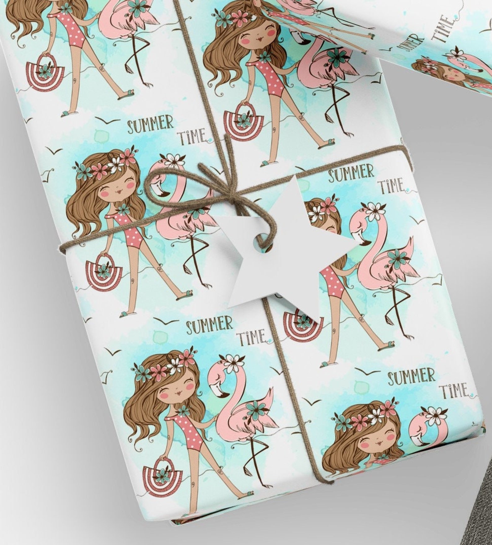 Flamingo and Girl Wrapping Papers, Summer Gifts Wrapping Paper Roll ...