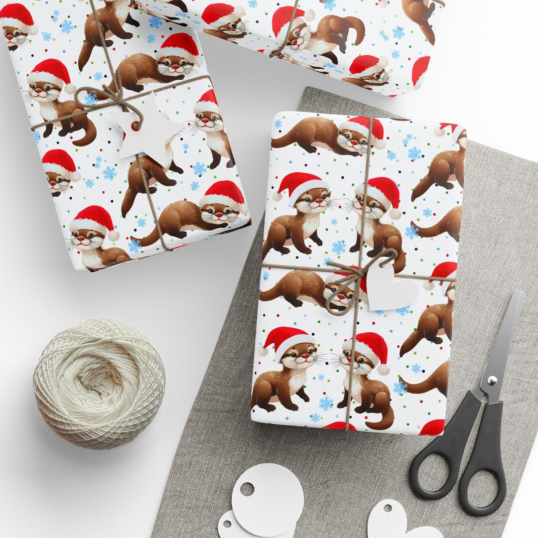 Otter Wrapping Papers, Otter Christmas Wrapping Paper, Santa Otter ...