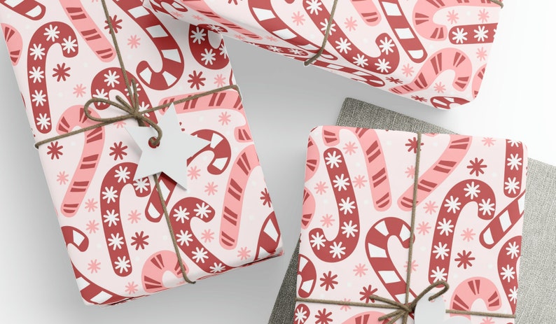 Pink Christmas Candy Cane Wrapping Paper Roll, Candy Cane Gift Wrapping ...