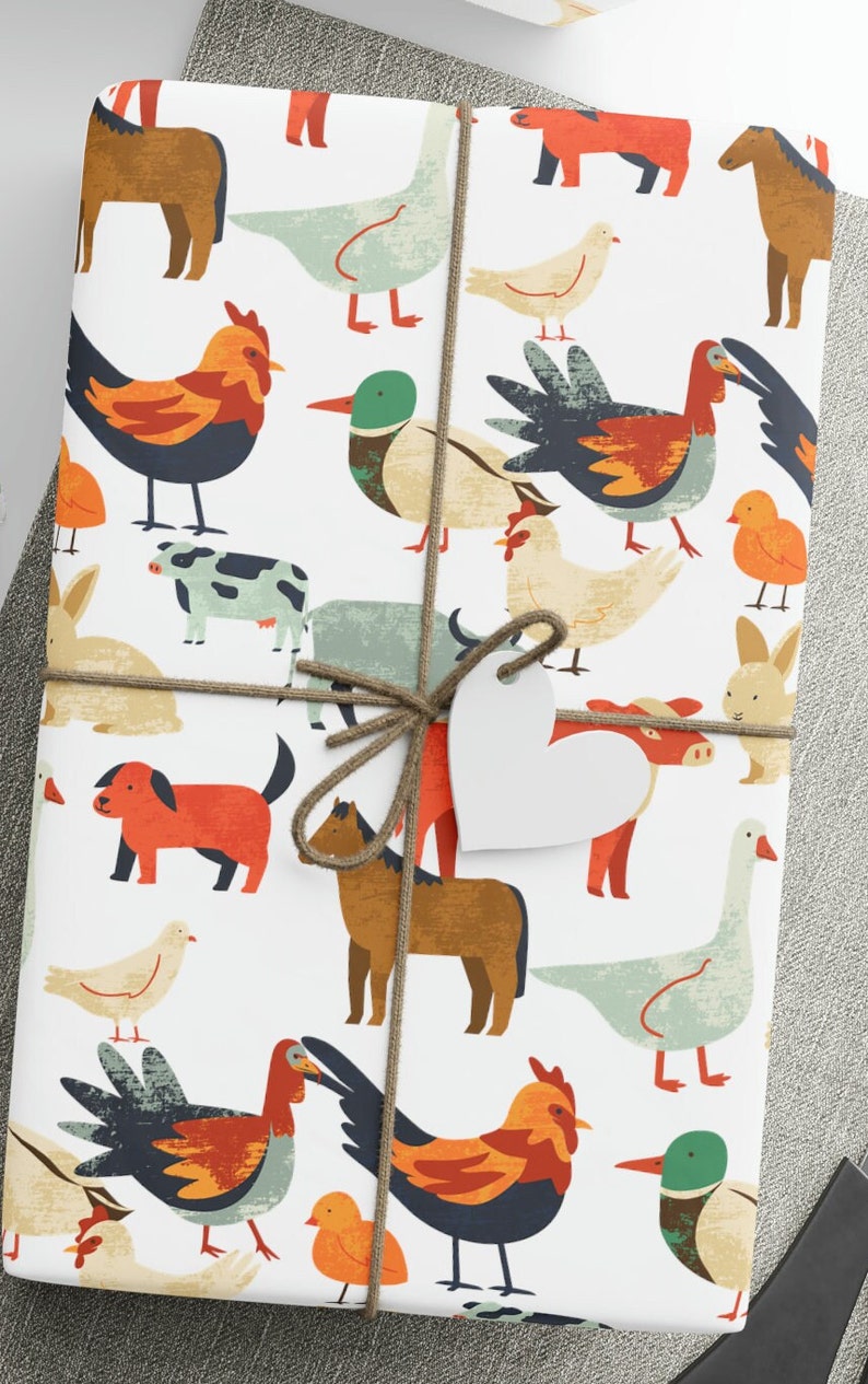 Farm Animals Wrapping Paper Roll, Animals Gift Wrapping Paper, Farm ...