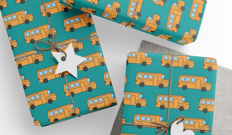 School Bus Wrapping Papers, Yellow Bus Gift Wrapping Paper, Bus ...