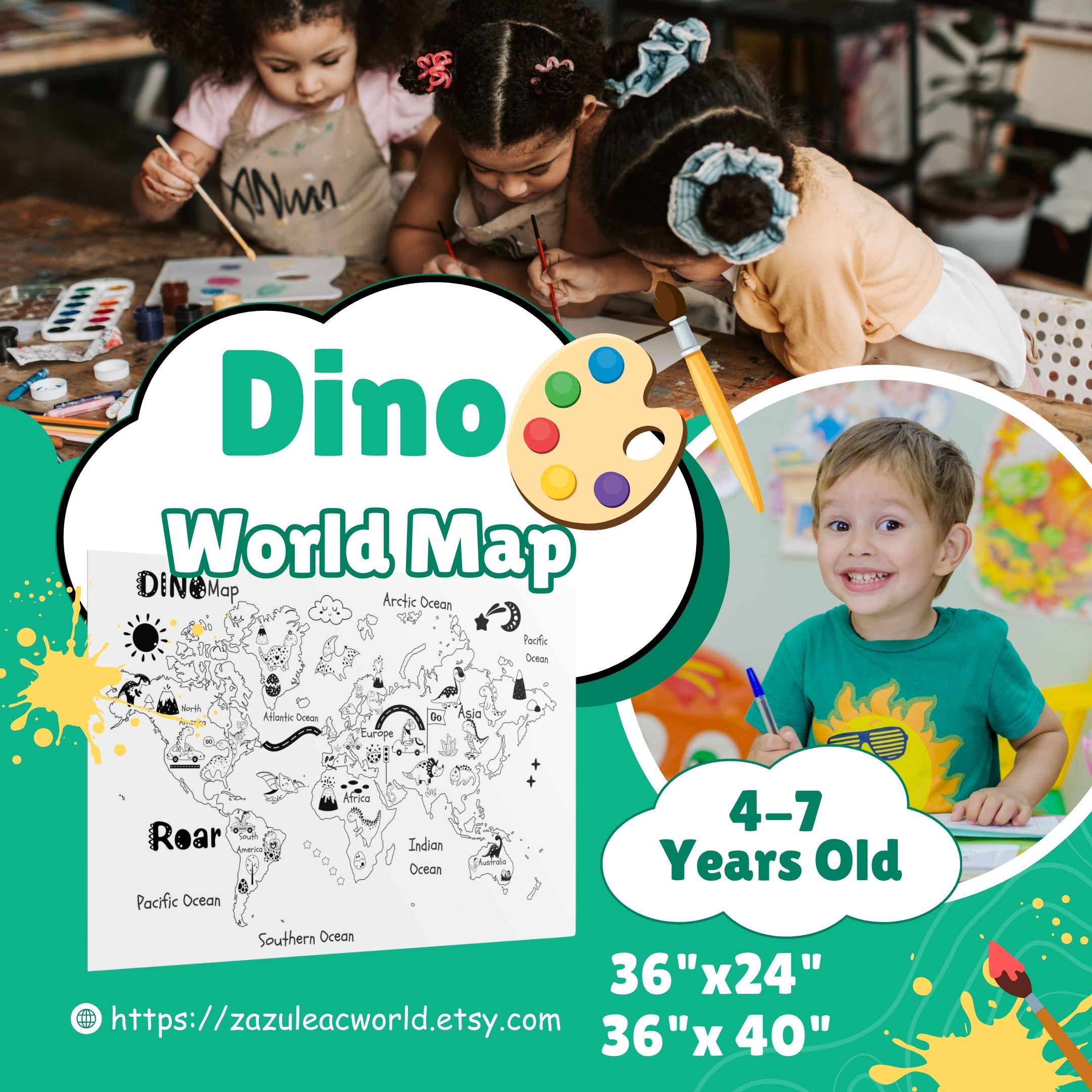 Dinosaur Coloring World Map, Dinosaur World Map, Educational Dinosaur ...