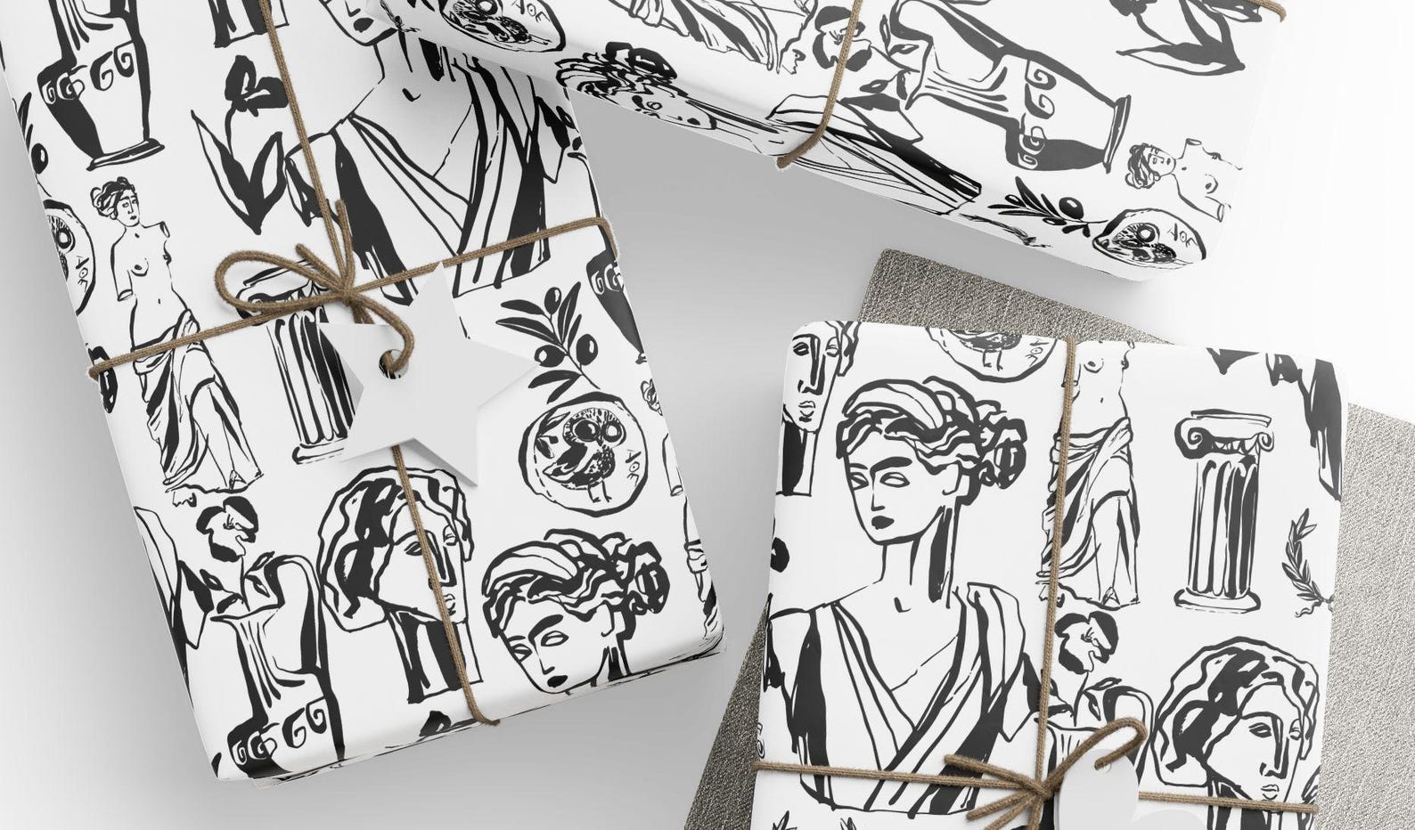 Ancient Greek Wrapping Paper Roll, Black and White Ancient Greek ...