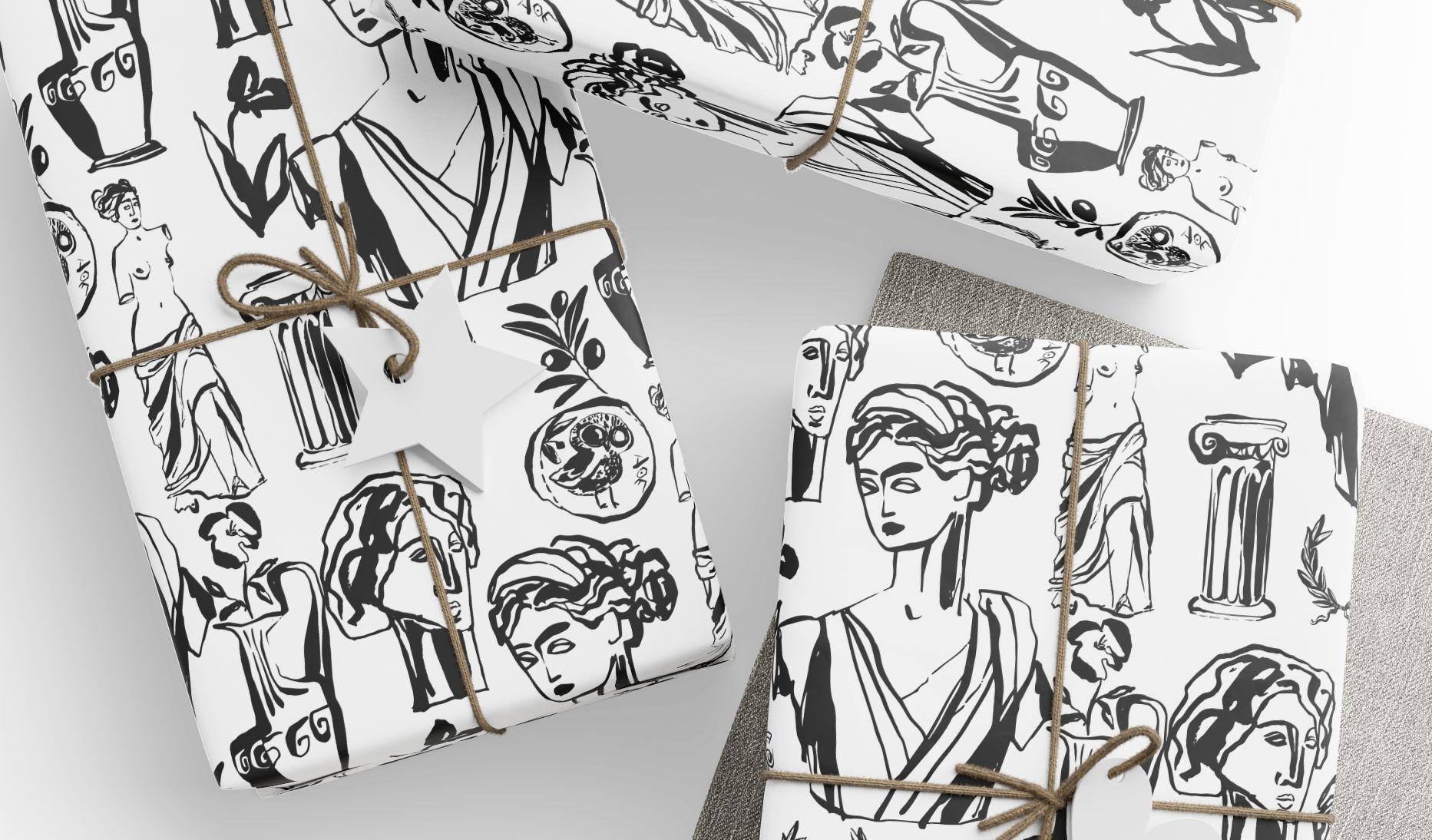 Ancient Greek Wrapping Paper Roll, Black and White Ancient Greek ...