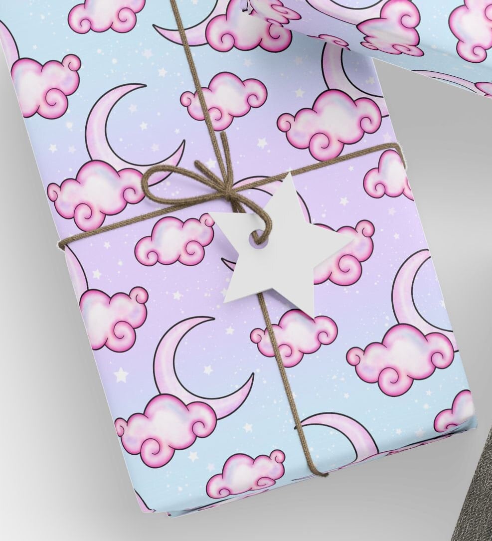 Moon and Clouds Wrapping Papers, Clouds Gifts Wrapping Paper Roll, Moon ...