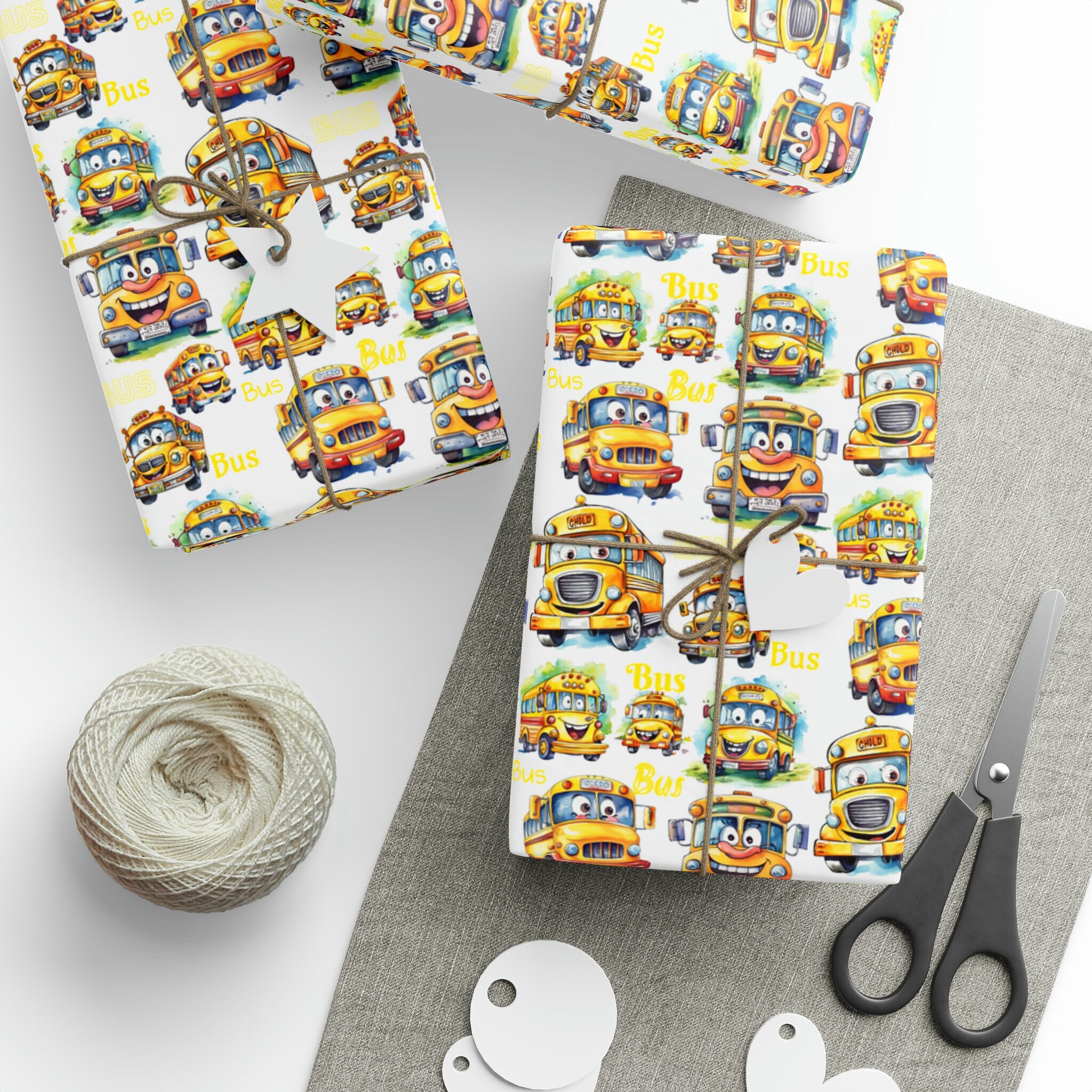 Bus Wrapping Paper Roll, School Bus Wrapping Paper Roll, Watercolor ...
