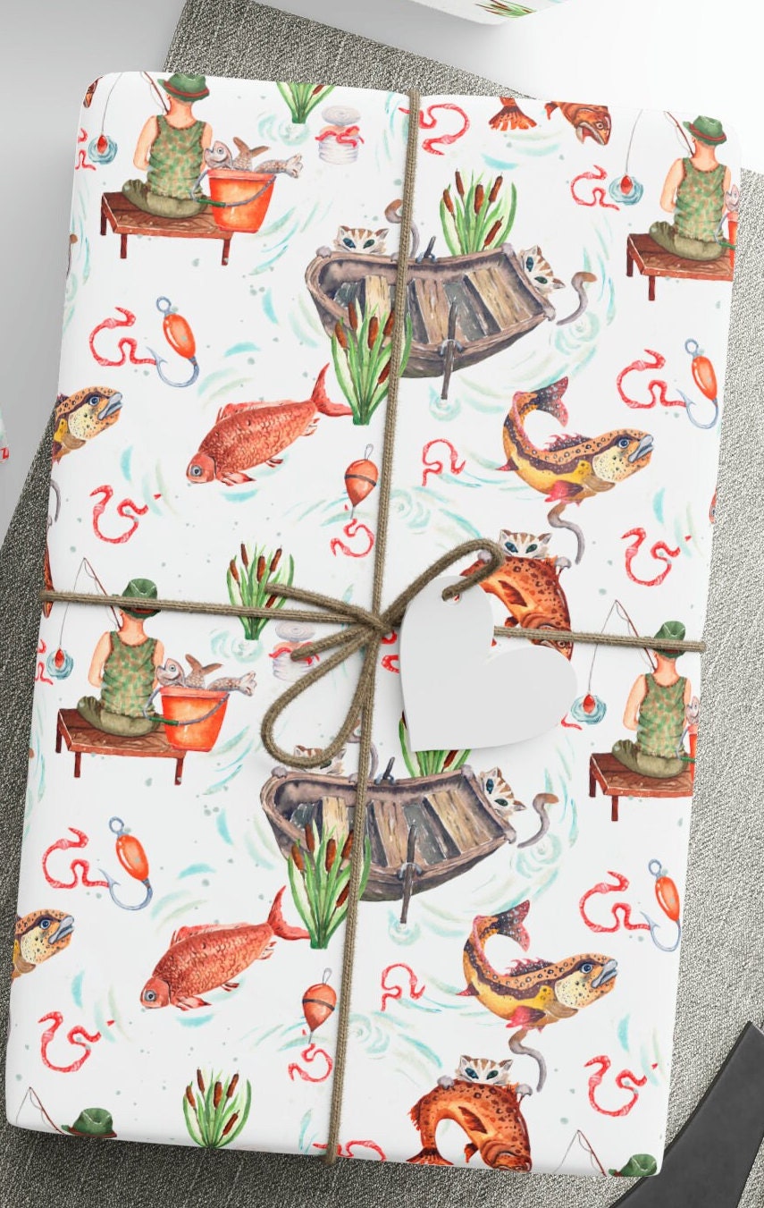 Fishing Wrapping Paper Roll, Fish and Fisherman Gifts Wrapping Paper ...