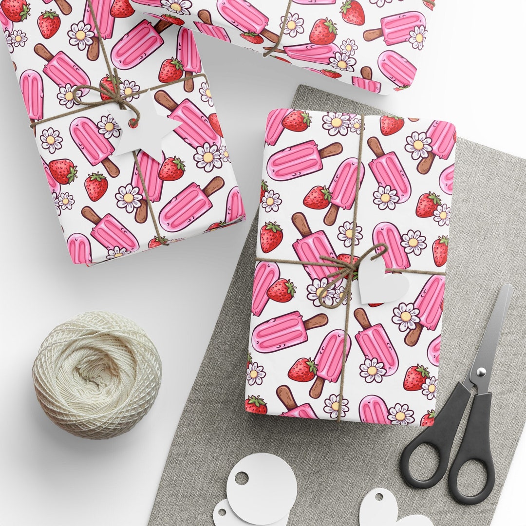 Strawberry Popsicle Wrapping Papers, Strawberry Ice Cream Gifts ...