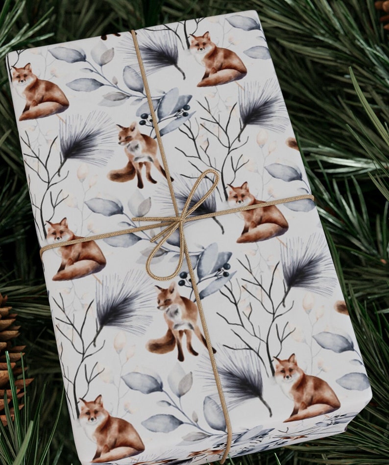Fox Wrapping Paper Roll, Winter Fox Gift Wrapping Paper, Fox Birthday ...