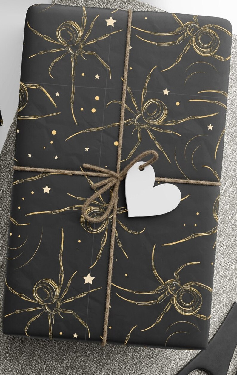 Spider Wrapping Papers, Gold Spiders Wrapping Paper, Spider Gifts ...