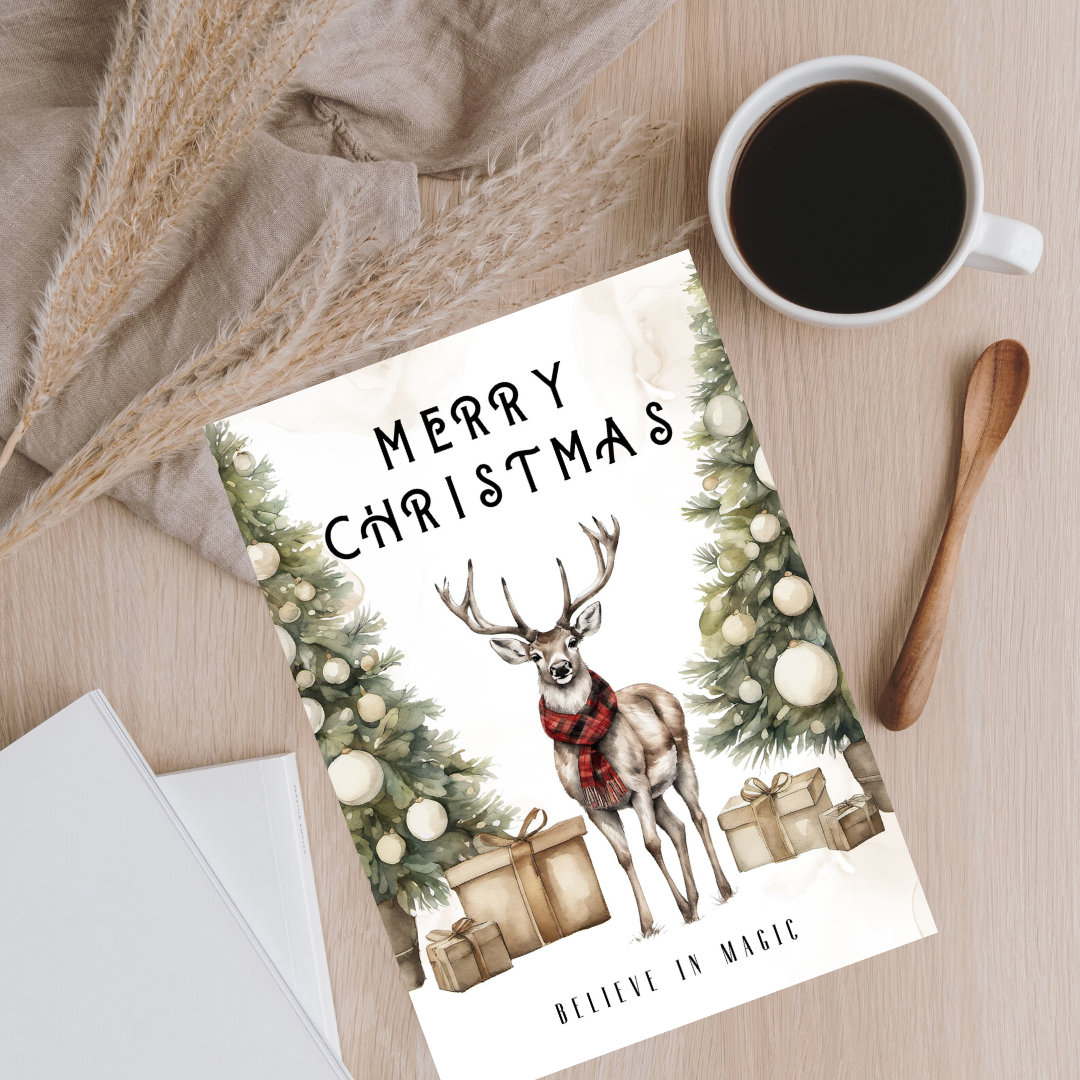 Merry Christmas Printable Cards, Deer Printable Cards, Deer Christmas ...
