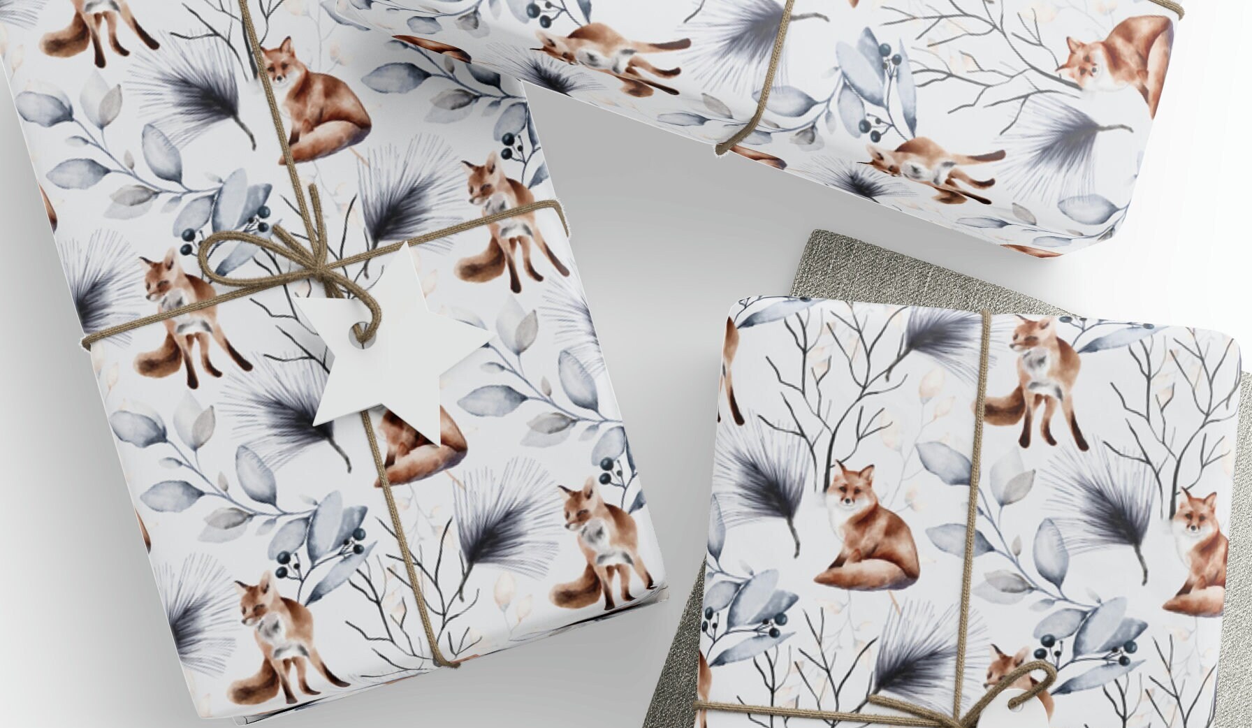 Fox Wrapping Paper Roll, Winter Fox Gift Wrapping Paper, Fox Birthday ...