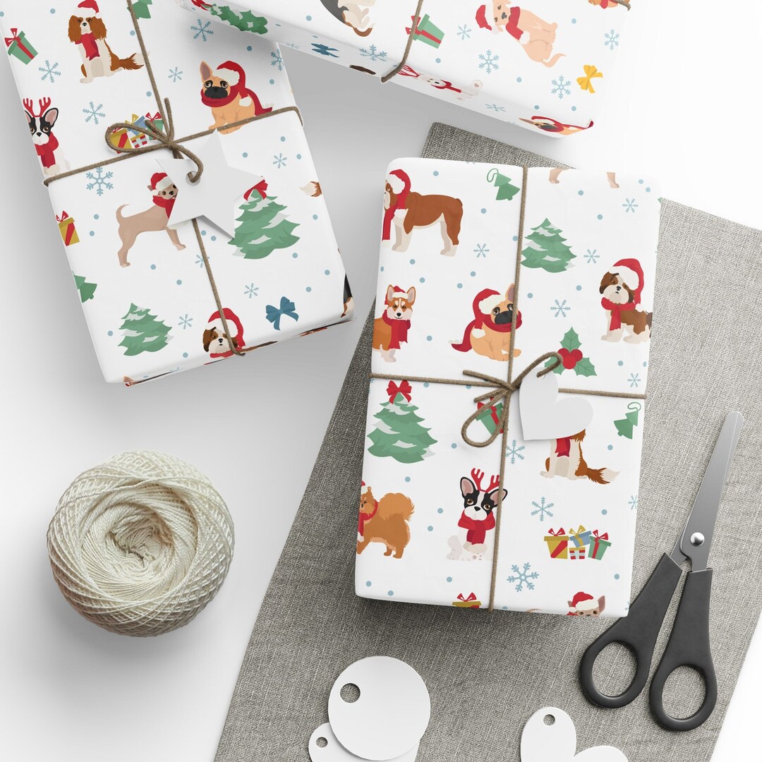 Santa Dogs Wrapping Papers, Dog Wrapping Paper , Christmas Dog Wrapping ...