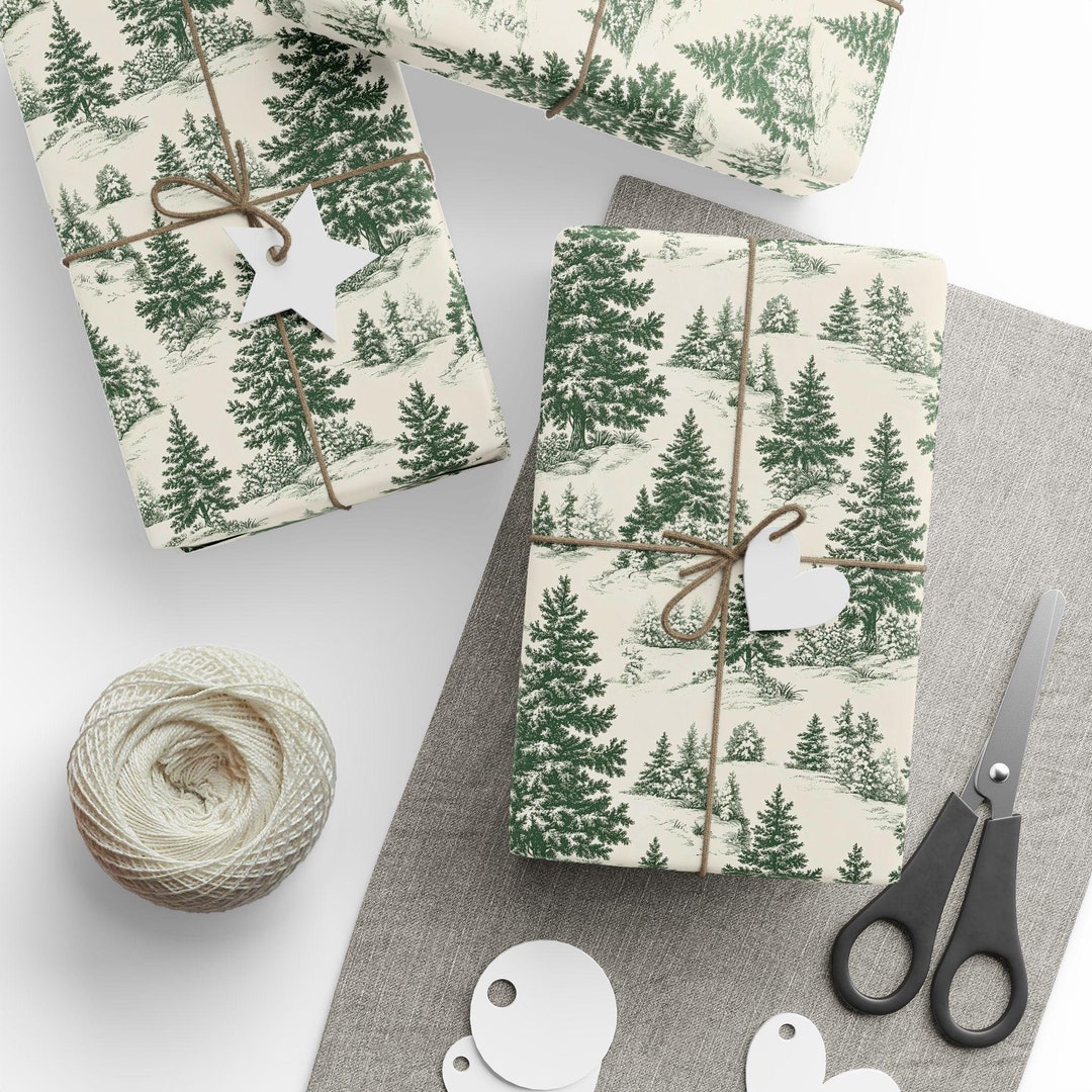 Christmas Toile Tree Wrapping Paper, Elegant Tree Christmas Gift Wrap ...