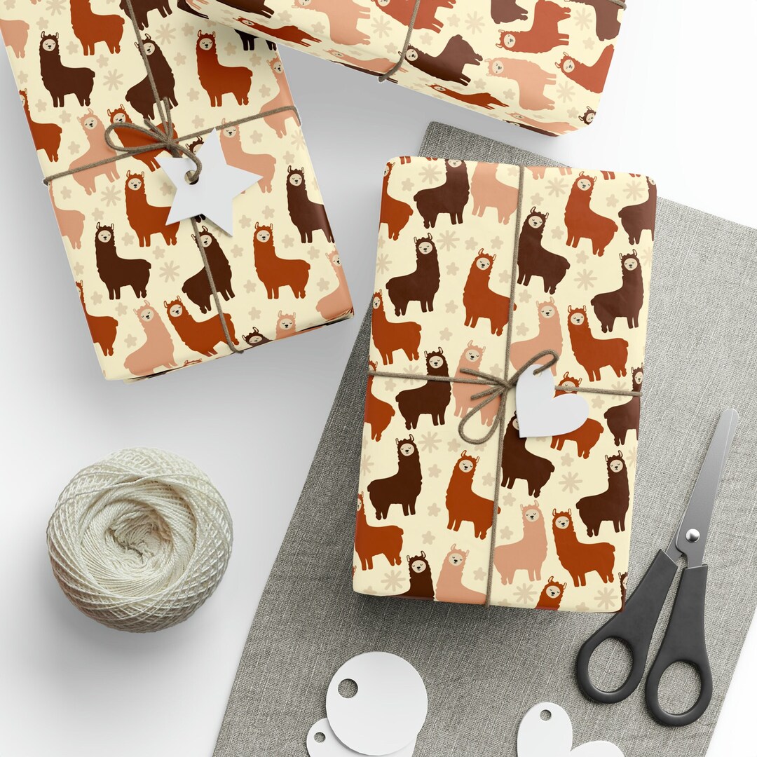 Llama Wrapping Paper, Cute Llamas Gift Wrapping Paper, Christmas Llama ...