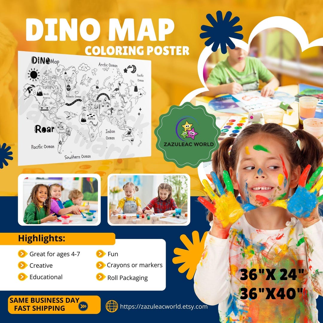 Dinosaur Coloring World Map, Dinosaur World Map, Educational Dinosaur ...