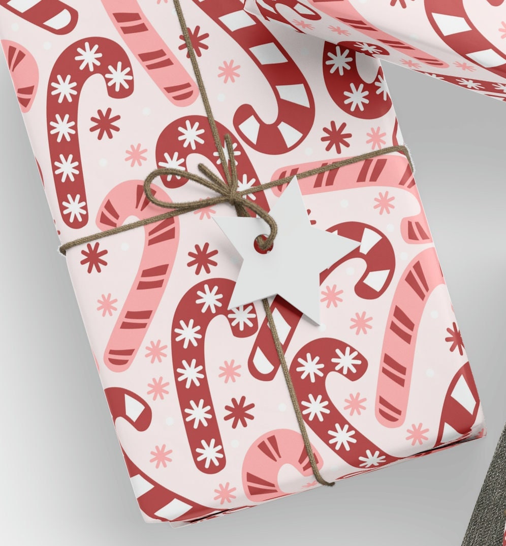 Pink Christmas Candy Cane Wrapping Paper Roll, Candy Cane Gift Wrapping ...