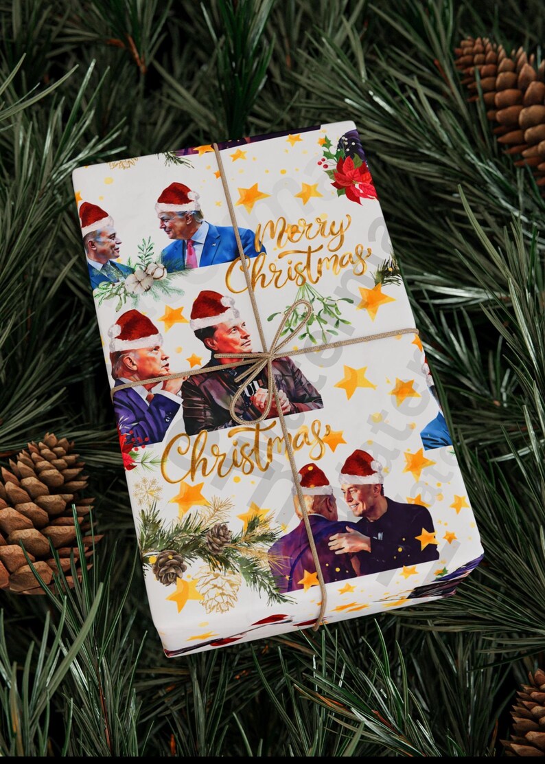 Elon Musk Wrapping Paper Roll, Elon and President Donald Merry ...