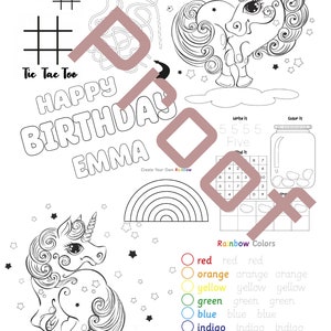 Printable Unicorn 5 Birthday Kids Activity and Coloring Sheet ...