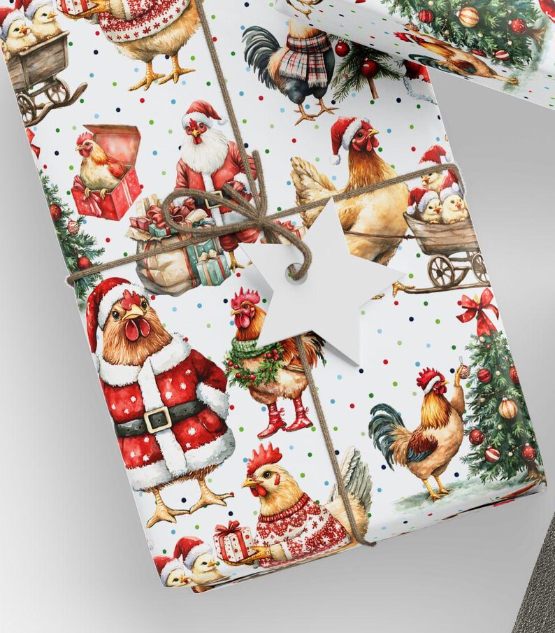 Chicken Wrapping Paper, Chicken Holiday Gift Wrap, Christmas Chicken ...