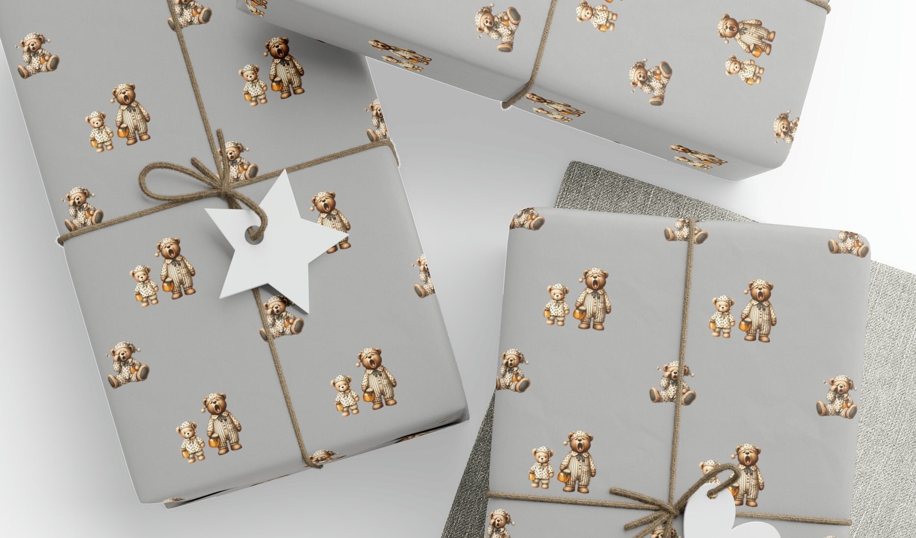 Bear Wrapping Paper, Sleeping Teddy Bear Wrapping Paper, Teddy Bear ...