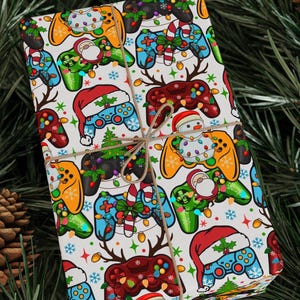 Christmas Gaming Controller Wrapping Paper, Gaming Controller Festive ...
