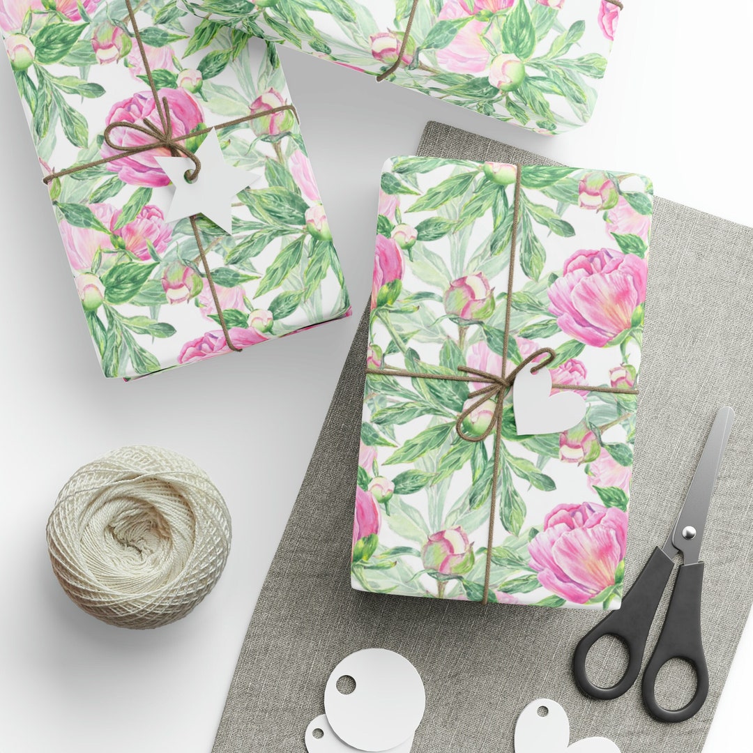 Peony Flower Gift Wrapping Paper Roll, Peony Watercolor Flowers Gift ...