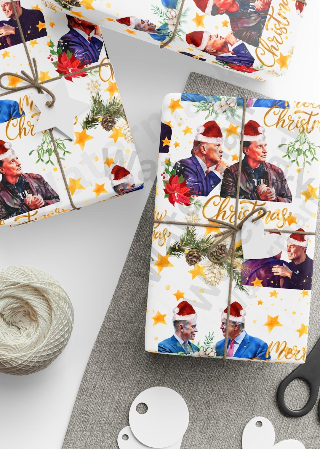 Elon Musk Wrapping Paper Roll, Elon and President Donald Merry ...