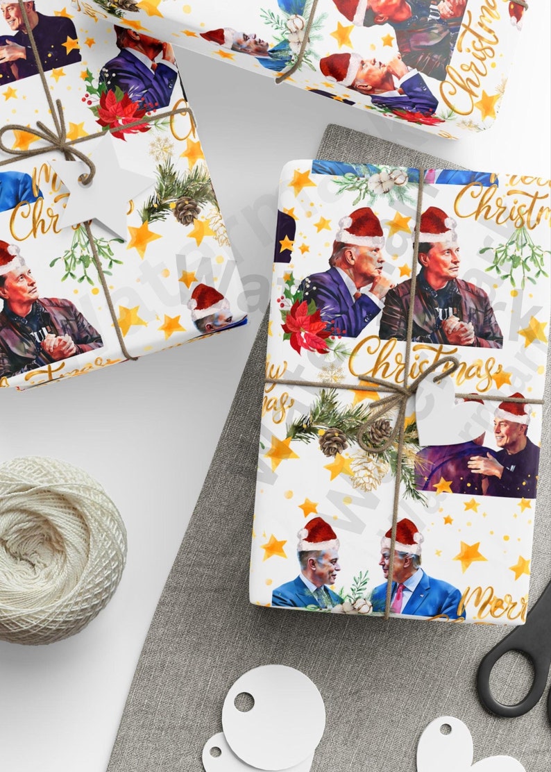 Elon Musk Wrapping Paper Roll, Elon and President Donald Merry ...