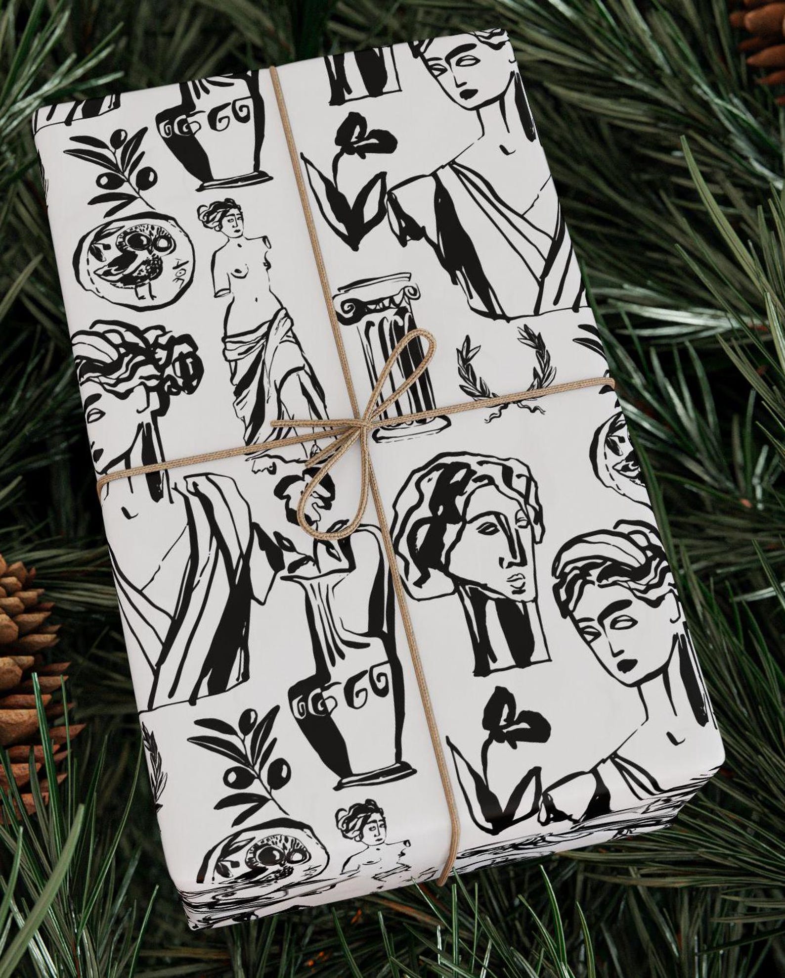 Ancient Greek Wrapping Paper Roll, Black and White Ancient Greek ...